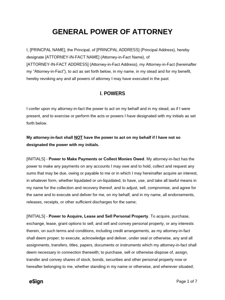 General Power of Attorney Template | PDF | Power Of Attorney | Loans