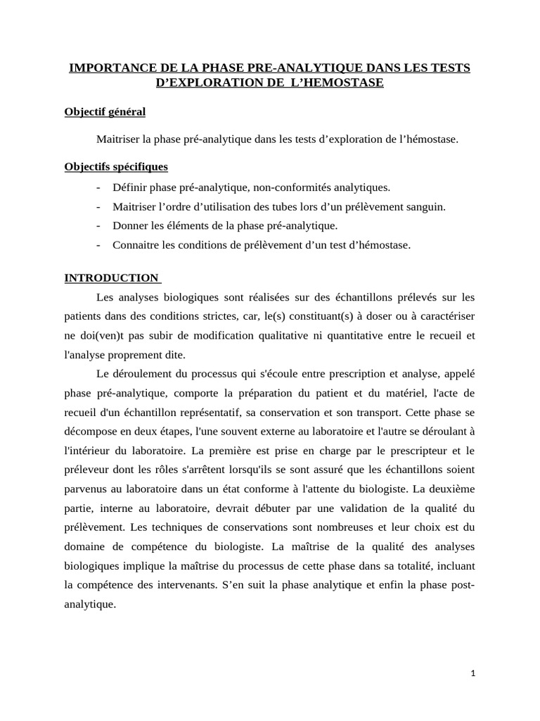 Phase pré-analytique en hémostase | PDF | Hémostasie | Médecine clinique