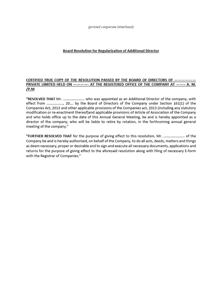 Board Resolution for Additional Director | PDF
