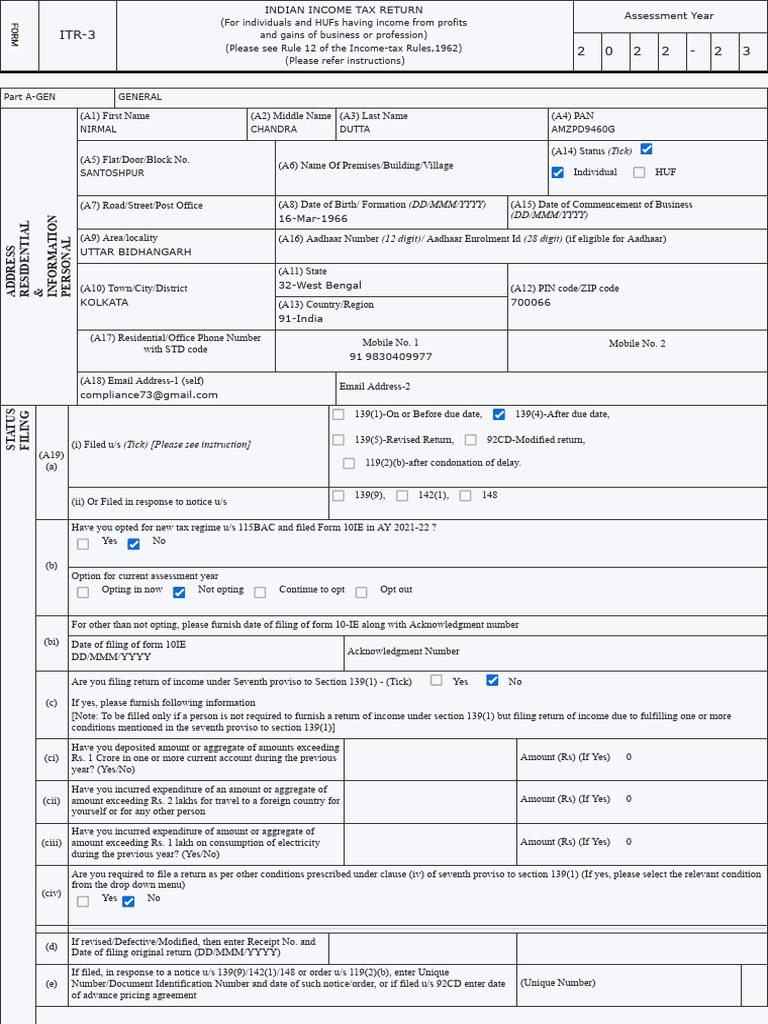 ITR-3 Income Tax Return Guide 2022-23 | PDF | Taxes | Cost Of Goods Sold