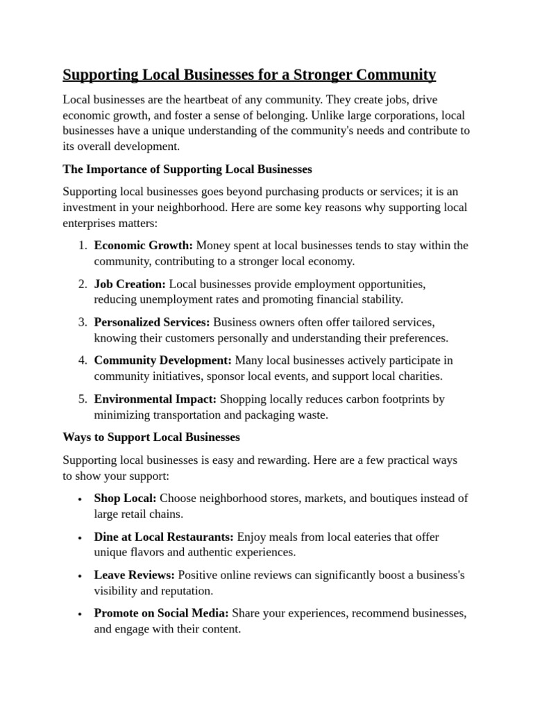 Support Local Businesses for Community Growth | PDF | Entrepreneurship ...