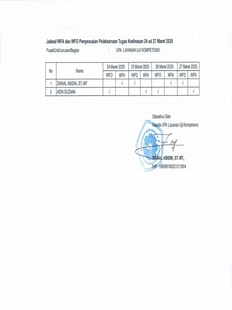 Jadwal Wfa Wfo | PDF