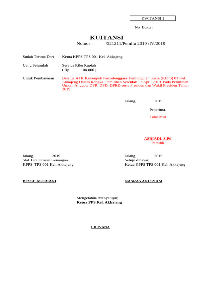 Kuitansi Atk KPPS | PDF