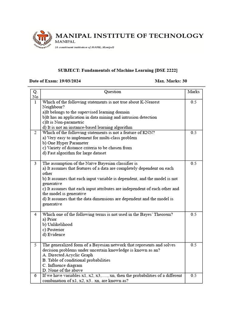 MID SEM QP 2024 MARCH Final | PDF | Regression Analysis | Logistic Regression