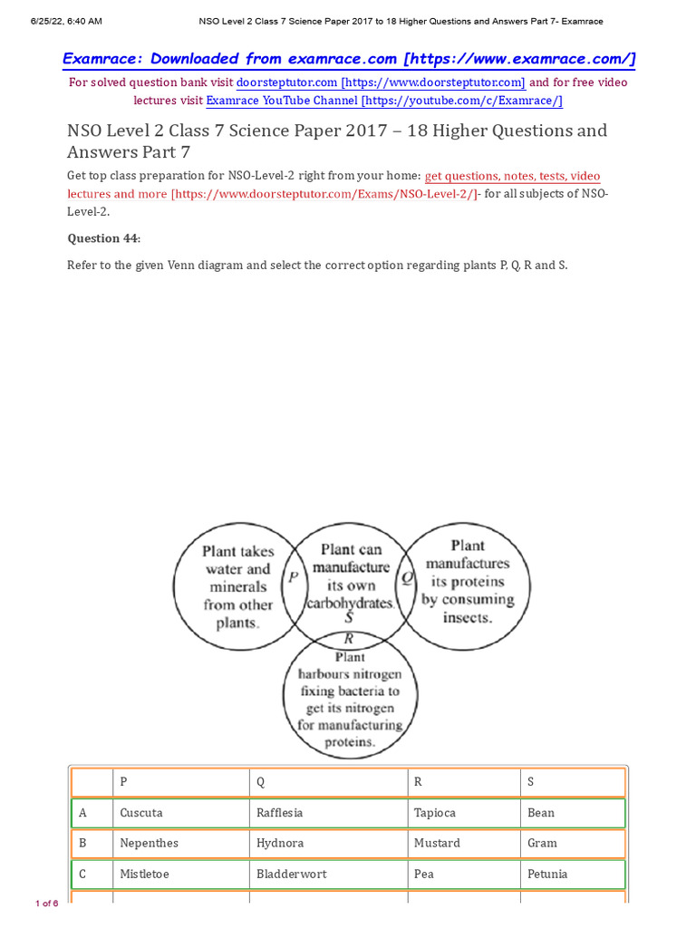 NSO Level 2 Class 7 Science Paper 2017 18 Part 7 | PDF
