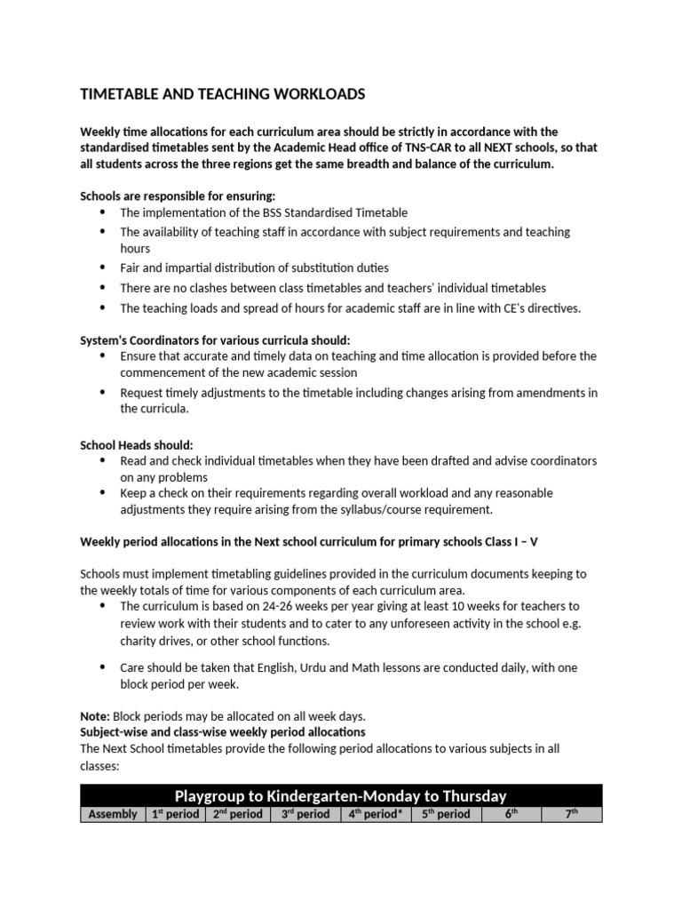 Standardised School Timetable Overview | PDF | Curriculum | Teachers
