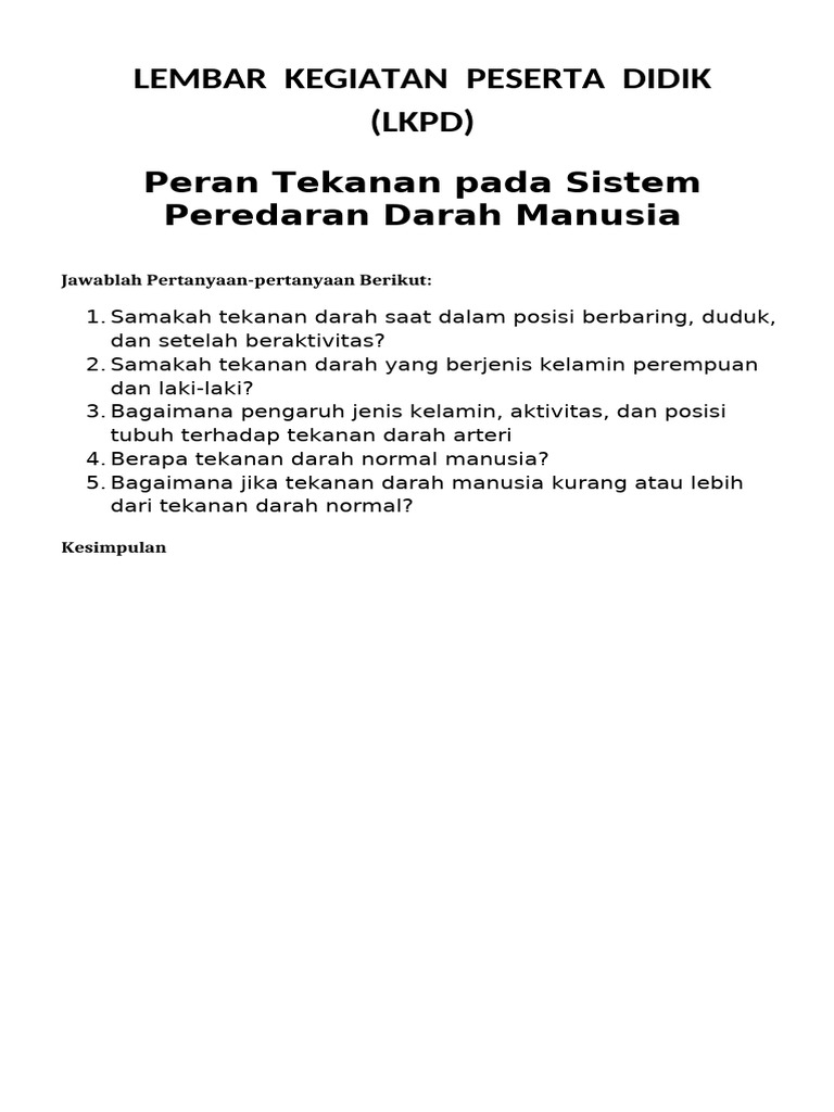 LKPD Aplikasi Konsep Tekanan Pada Manusia -(Kel. 3, 4, 5, & 6) | PDF