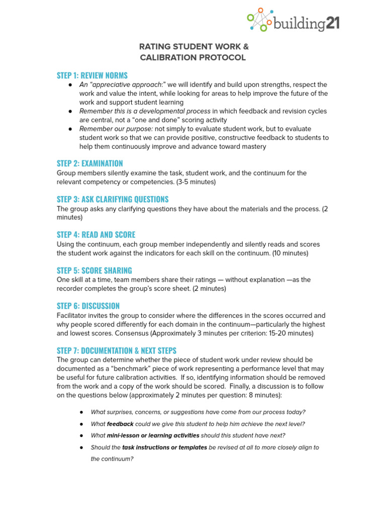 Calibration Protocol - Rating Student Work and Giving Feedback | PDF