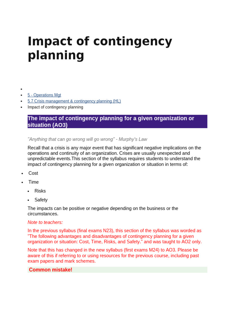 Benefits and Drawbacks of Contingency Planning | PDF | Risk | Risk ...