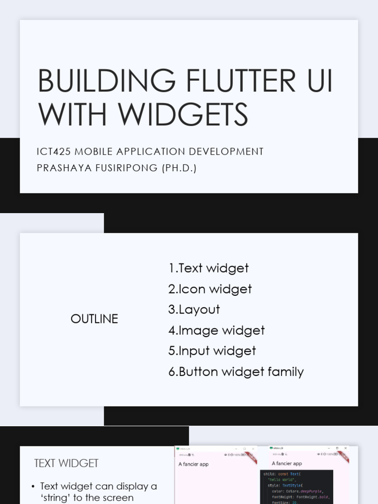 Chapter 05 Building Flutter UI With Widgets - 1 | PDF | Button (Computing) | Icon (Computing)