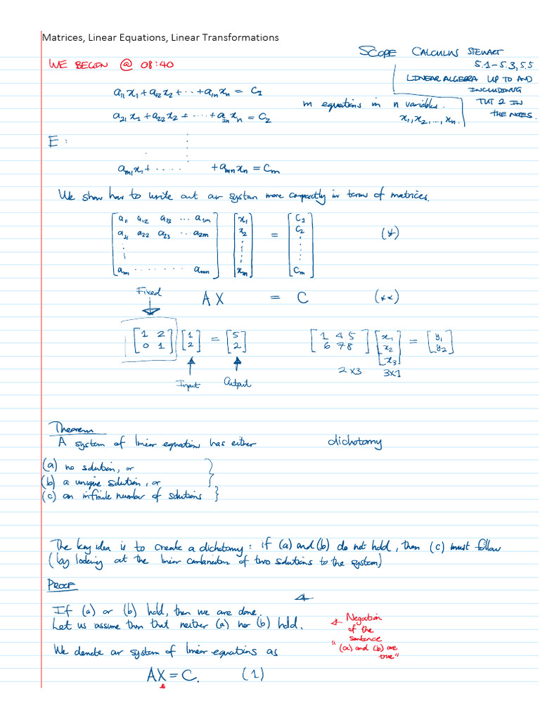 LA1 Sec 6,7 Matrices, Linear Equations, Linear Transformations | PDF