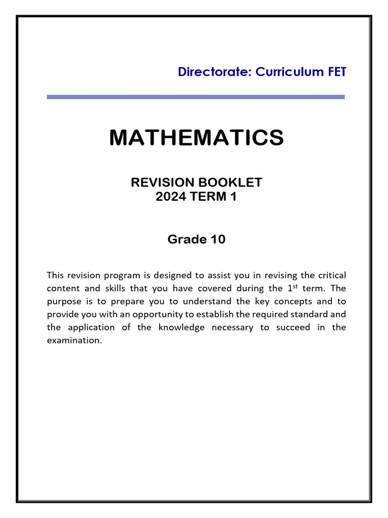 Grade 10 Mathematics Revision Term 1 | PDF | Inequality (Mathematics ...