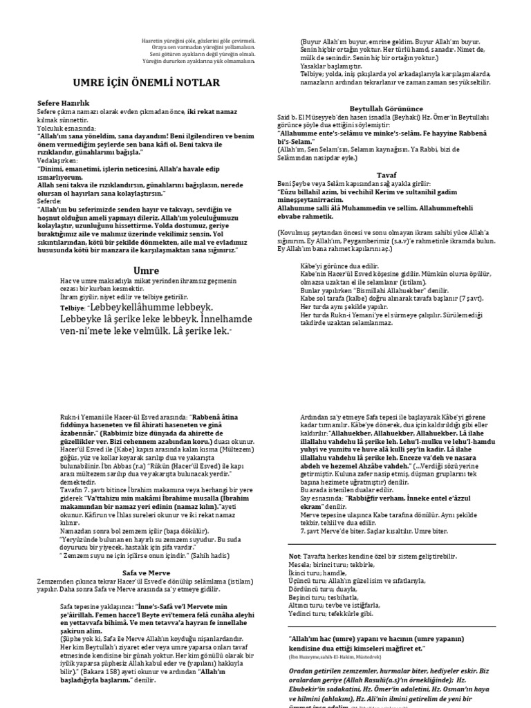 Umre İçin Önemli Notlar | PDF
