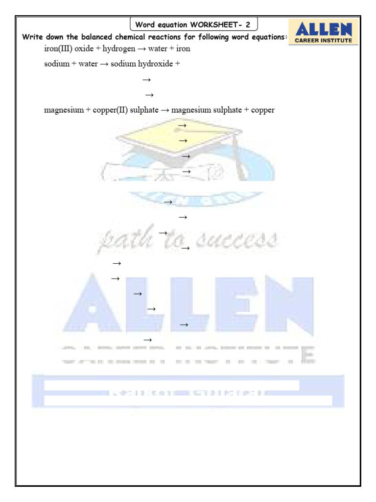 Balancing Word Equations Chemistry F | PDF