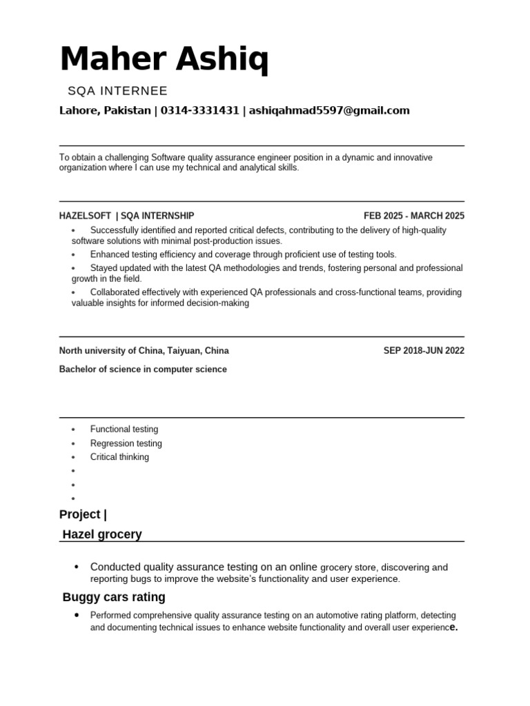 Maher Ashiq QA Resume | PDF
