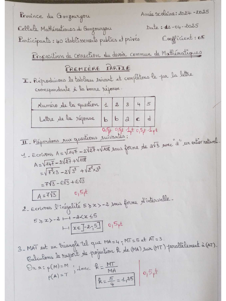 Proposition de Corrigé Sujet de La 3è | PDF