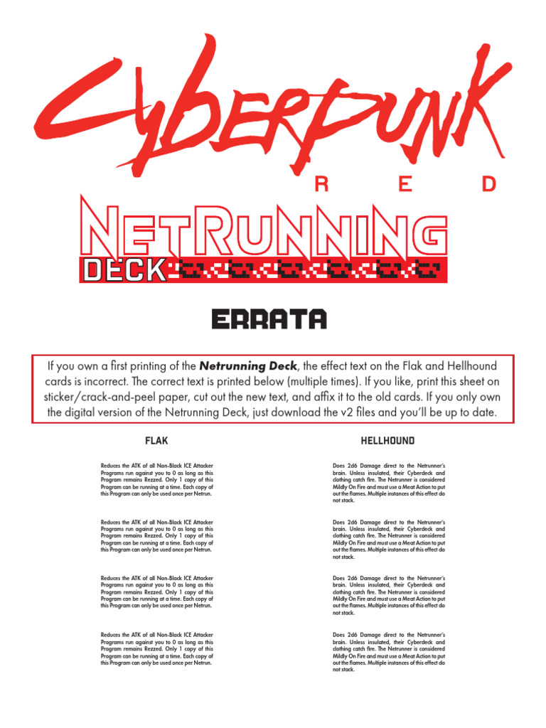 Netrunning Deck First Printing Errata | PDF | Card Games | Playing Cards