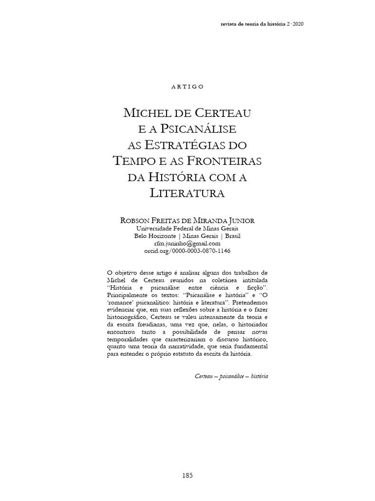 Certeau, Psicanálise e História: Análise Crítica | PDF | Sigmund Freud ...