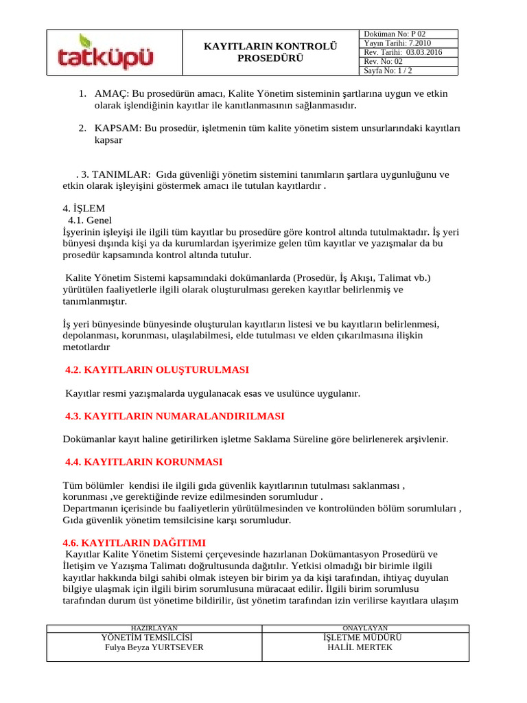 PR02 Kayıtların Kontrolü Prosedürü | PDF