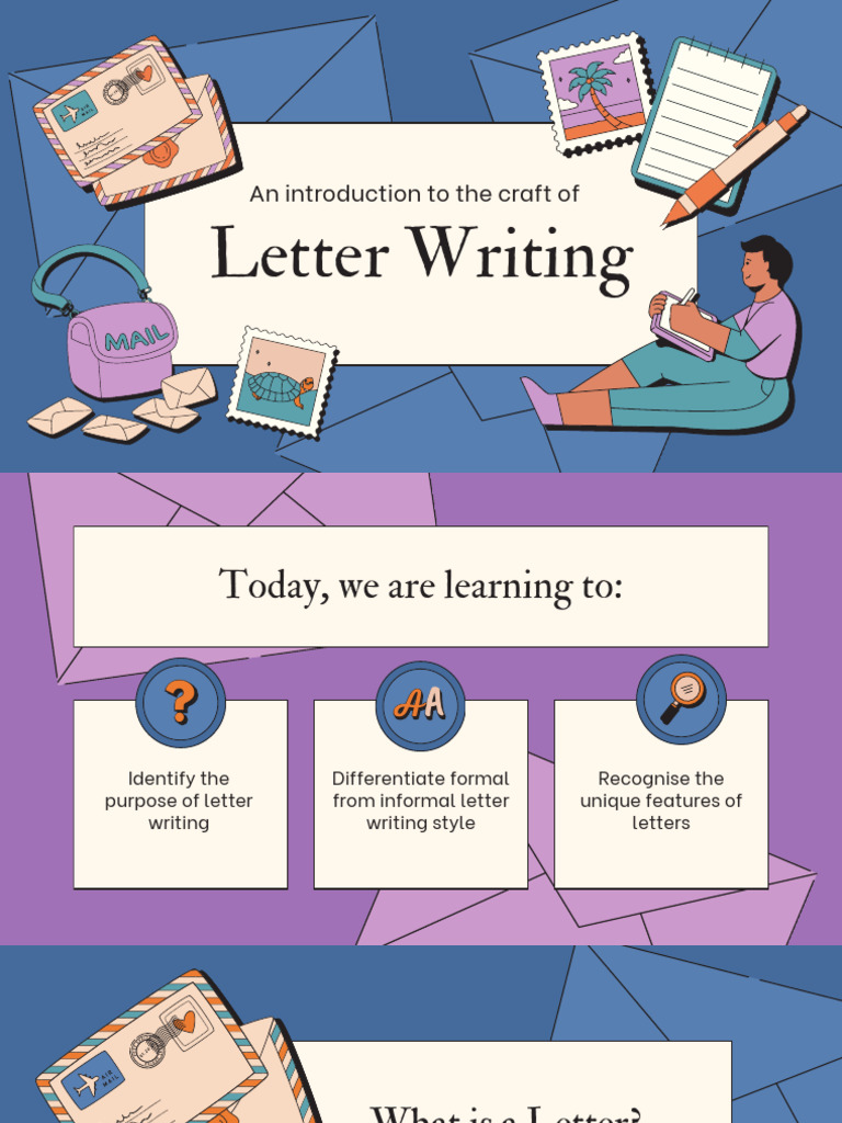 Letter Writing Education Presentation in Blue Cream Simple Lined Style ...