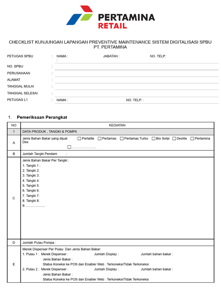 Checklist Keselamatan SPBU Pertamina | PDF