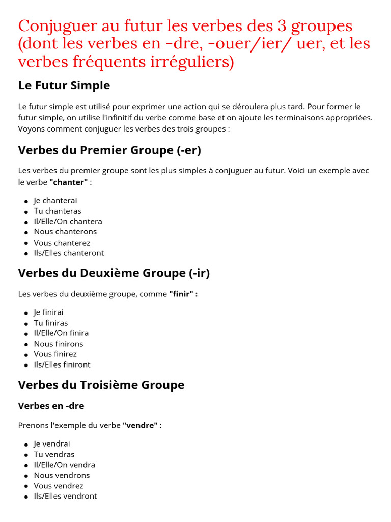 Conjugaison des verbes au futur simple | PDF | Verbe | Conjugaison