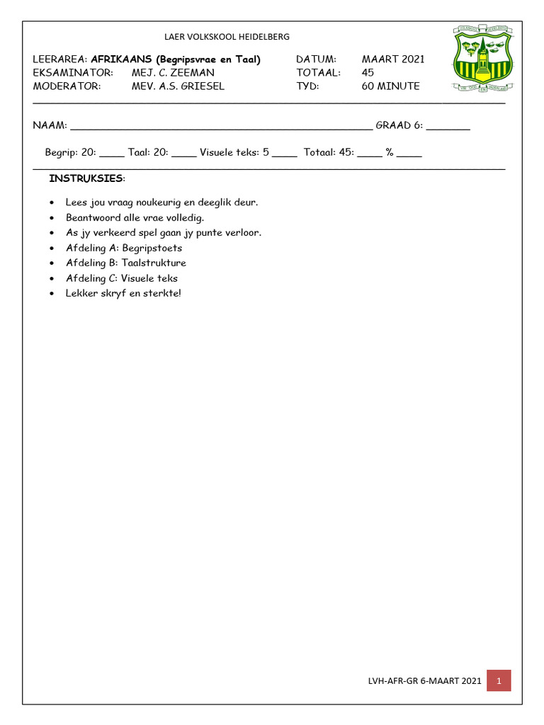 Afr-Gr 6-T 1 - 2021 | PDF