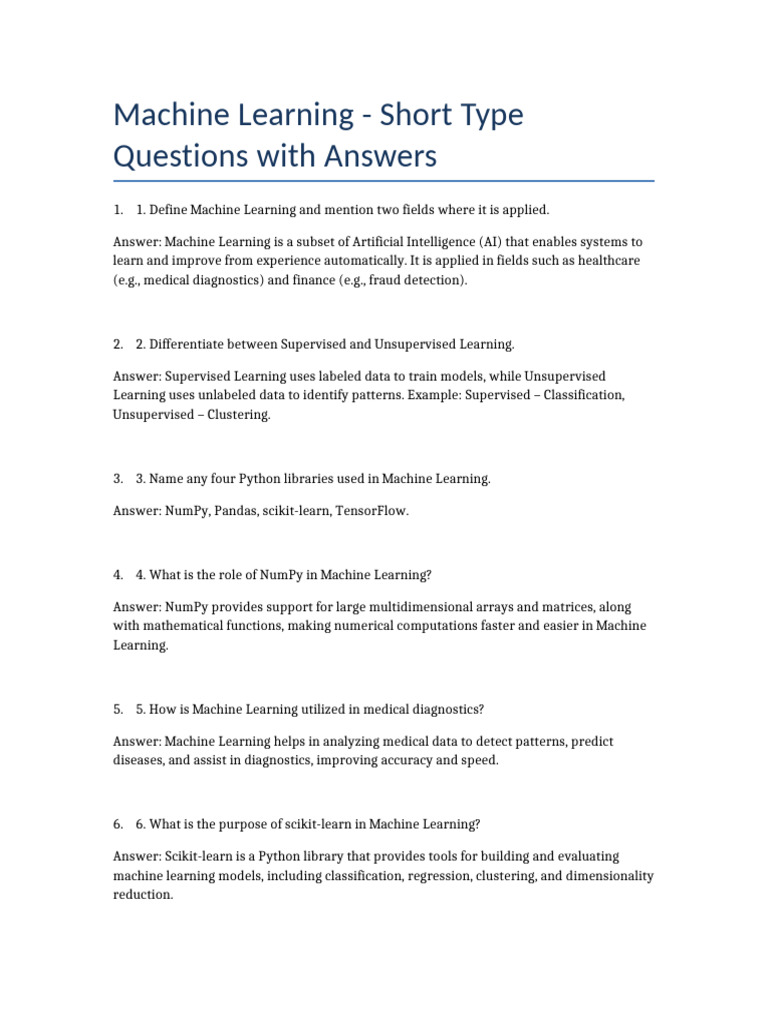 ML Short Questions Answers | PDF