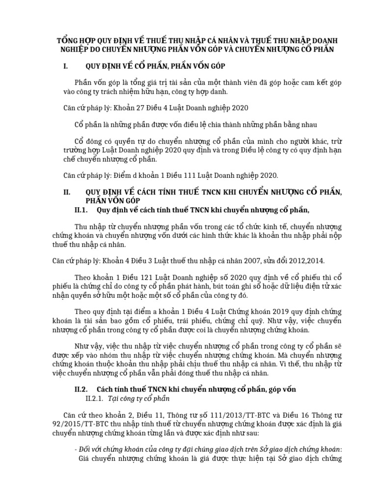 Note - Thue TNCN Va TNDN Doi Voi Chuyen Nhương Co Phan, Von Gop | PDF