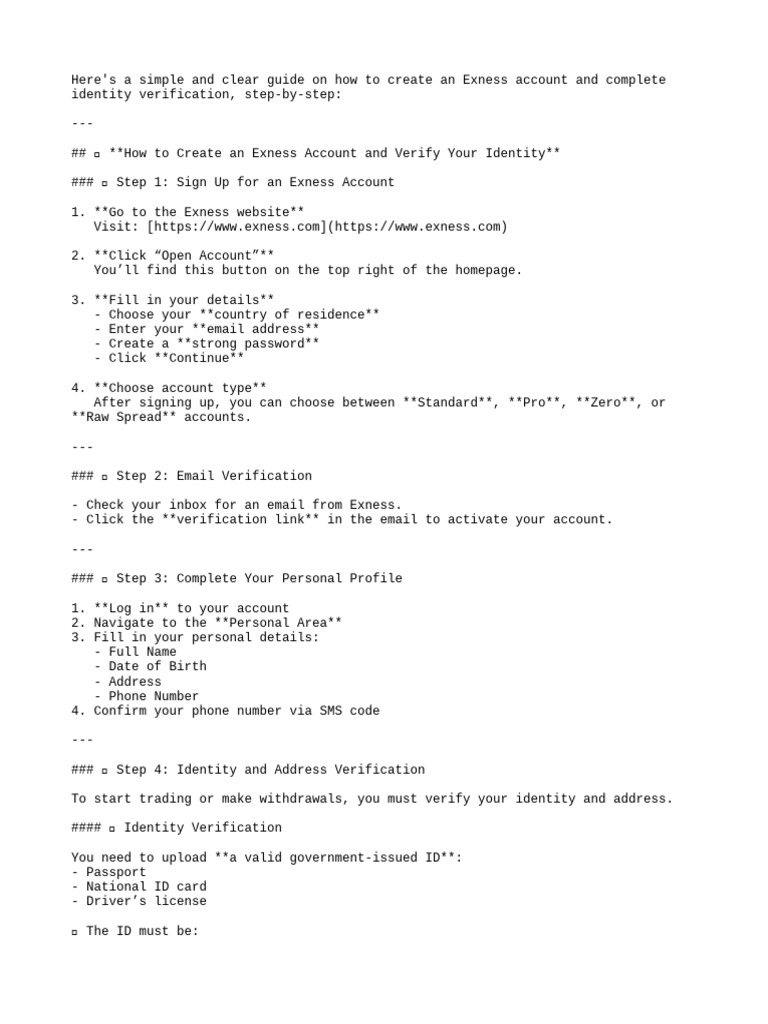 Exness Account Creation and Identity Verification Tutorial | PDF