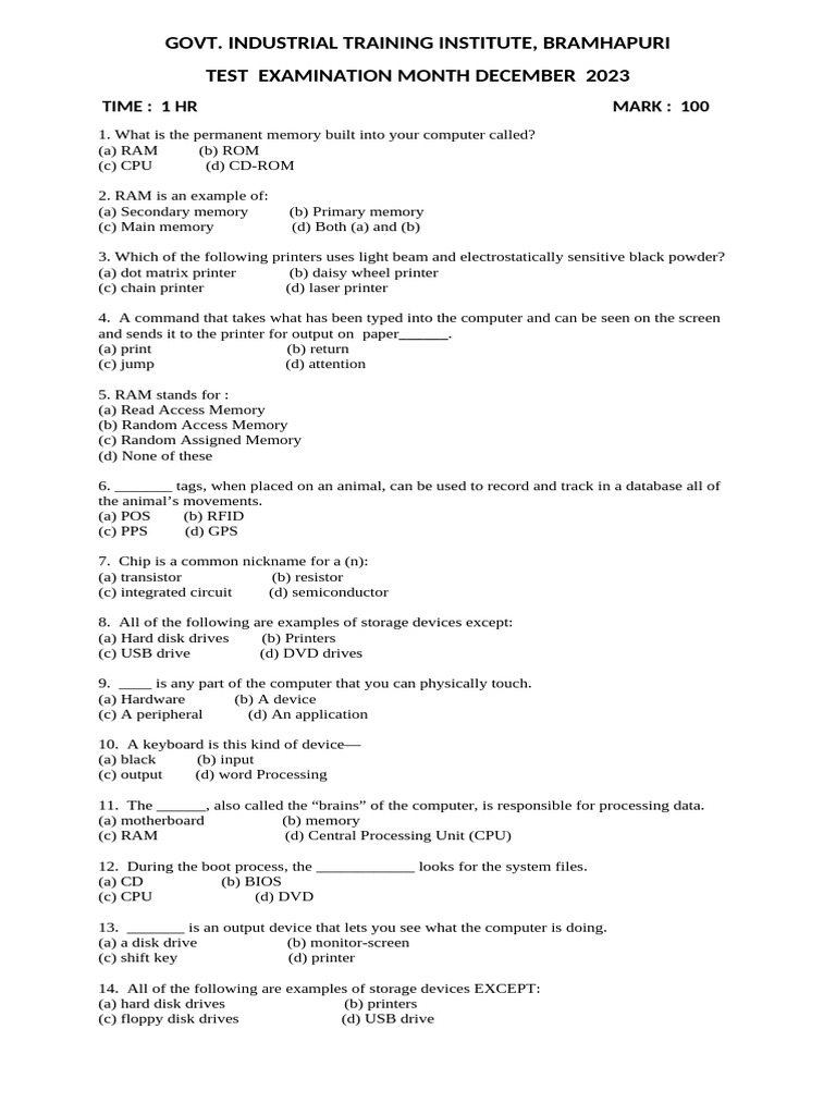 Computer fundamentalQUESTION | PDF | Computer Data Storage | Input/Output