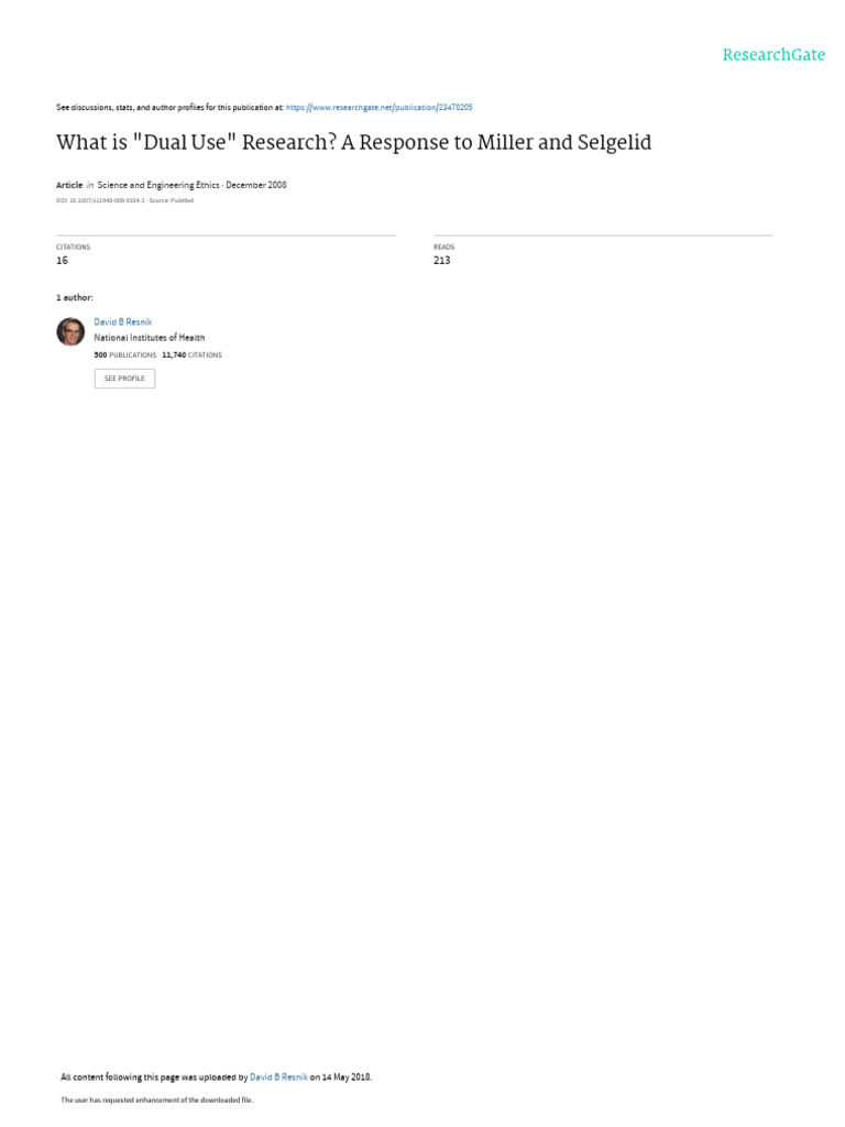 A Resnik What - Is - Dual - Use - Research - A - Response - To - Miller ...