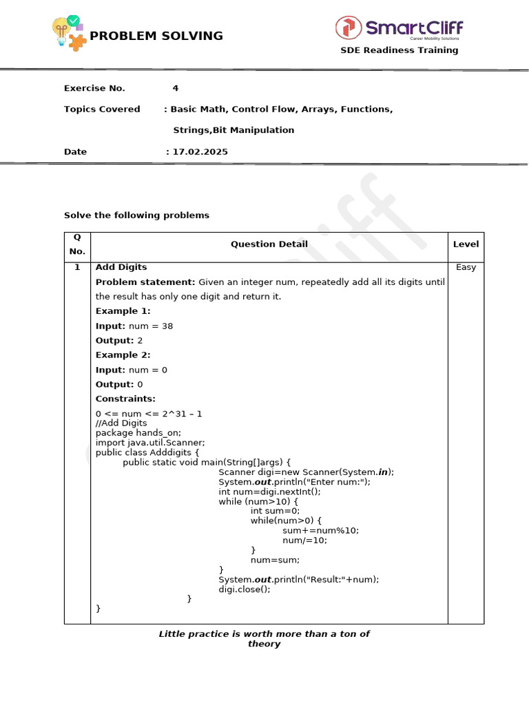 Hands-On - Problem Solving - Day 04 | PDF | String (Computer Science) | Integer