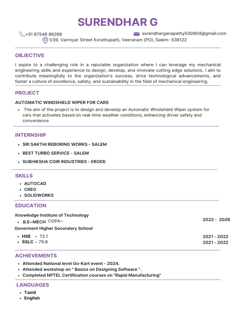 Mechanical Engineering Resume Overview | PDF
