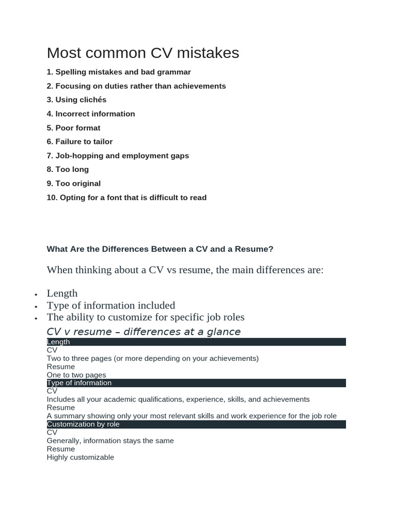 Mistakes CV | PDF