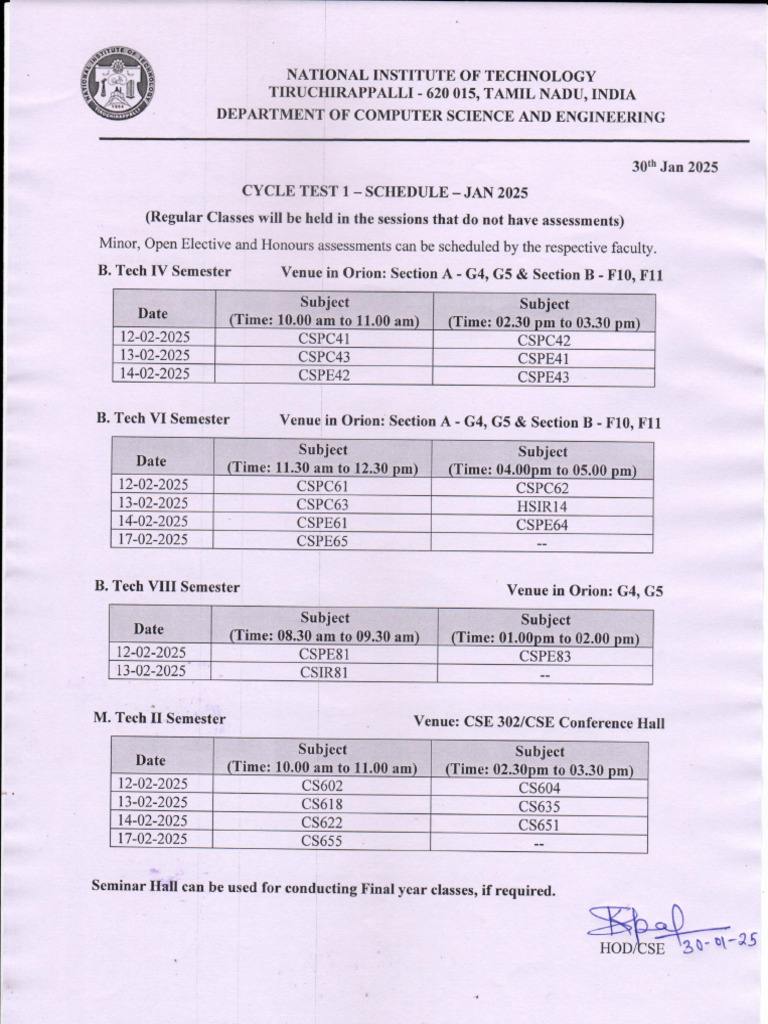 Cycle Test 1 for Btech Jan 2025 | PDF