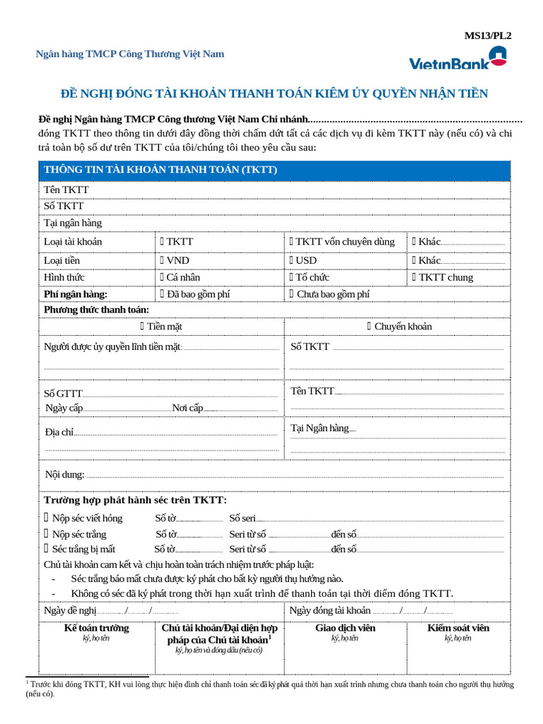 MS13 - Mau De nghi dong TKTT - 257 | PDF