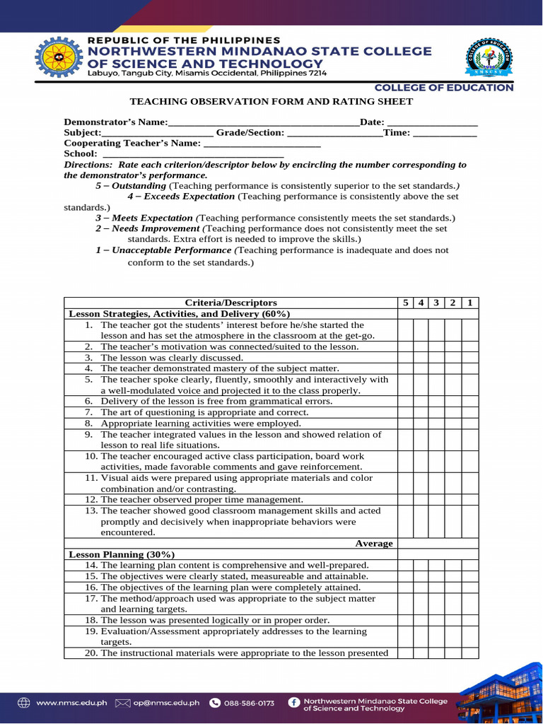 Teaching Demo Evaluation Form | PDF | Teachers | Learning