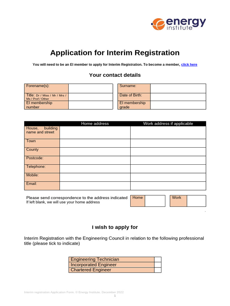 Interim Registration Application Form | PDF