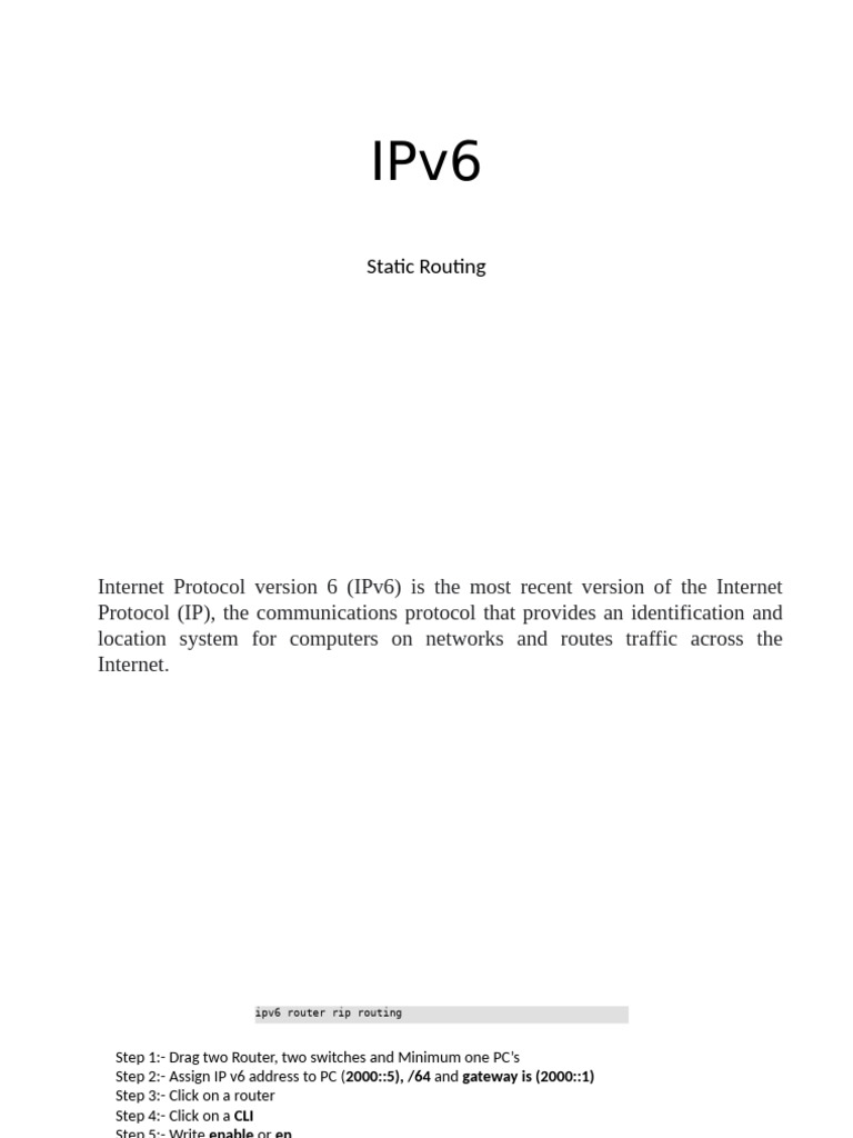 IPv6 Static Routing | PDF