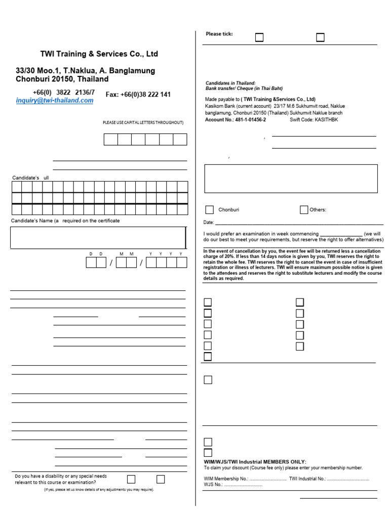 TWI Enrolment Form From Rev 25 1 Thai Version (August 20) | PDF ...