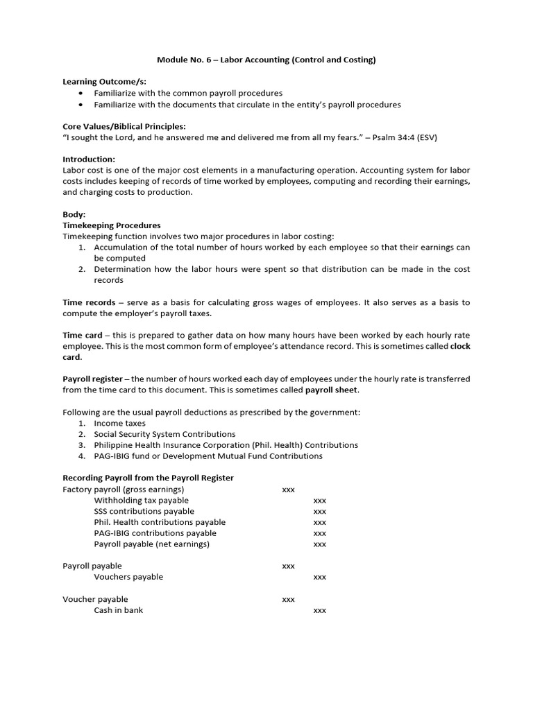 Module No 6 - Labor Accounting | PDF | Payroll | Employment