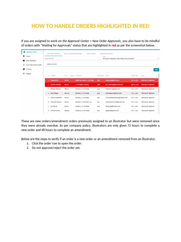 How To Handle Orders Highlighted in Red (Written) | PDF