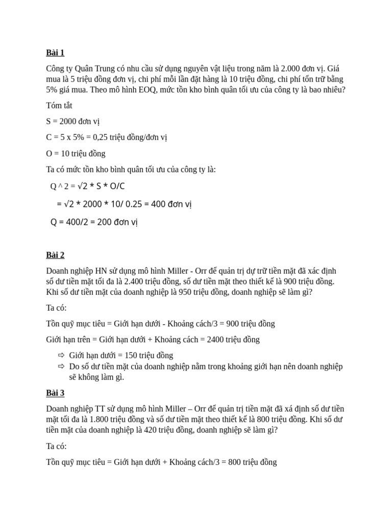 Bài Tập QTTC ST7 | PDF