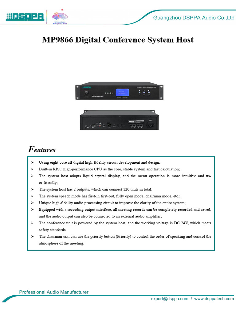 Data Sheet mp9866 Digital Conference System Host | PDF