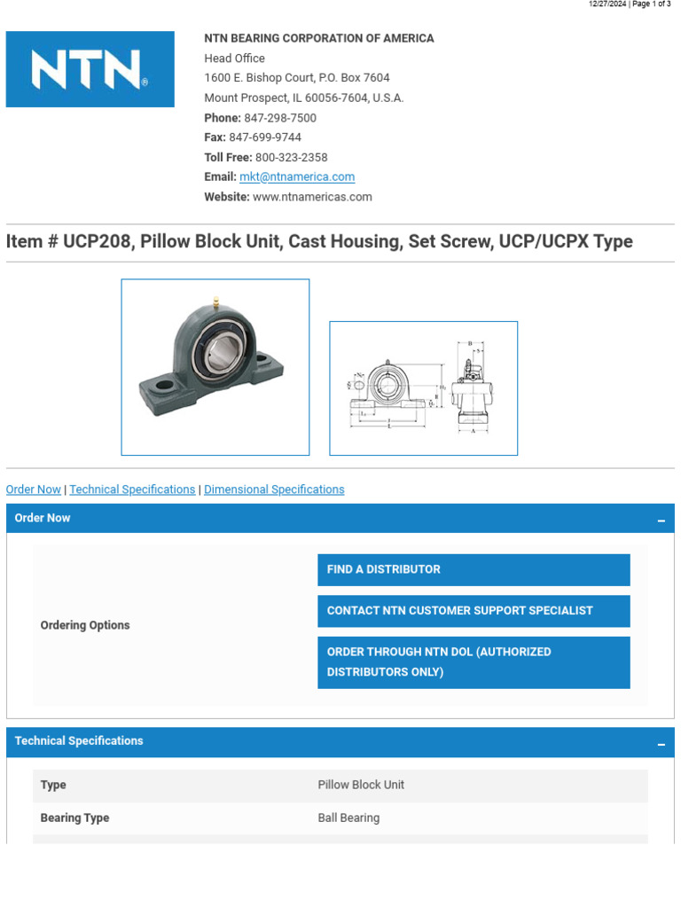 UCP208 Pillow Block Unit Specifications | PDF | Mechanical Engineering