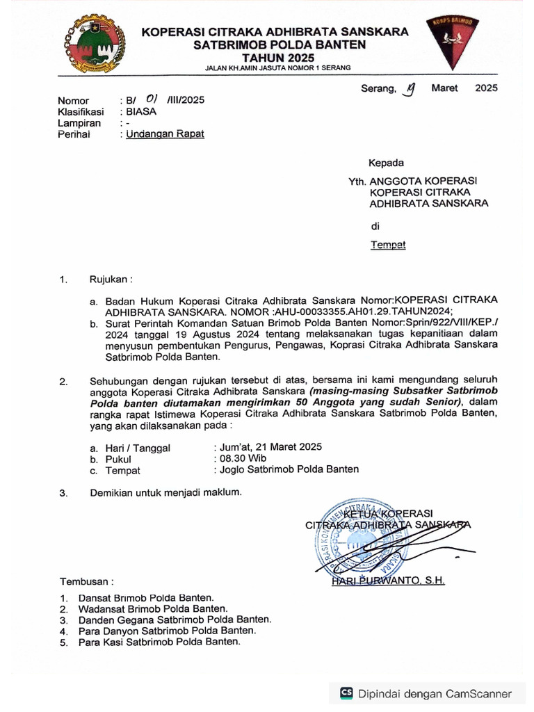 Surat Undangan Rapat Koperasi Istimewa Tahun 2025 | PDF