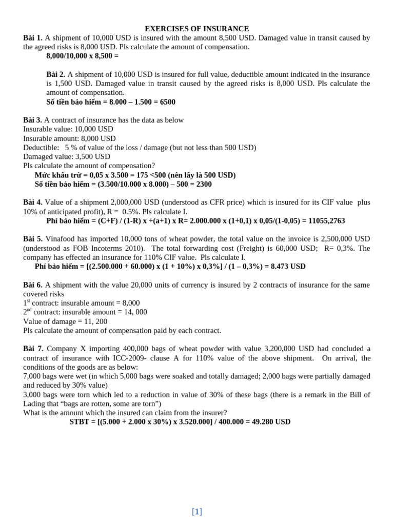 Hướng dẫn giải BTBH-EN | PDF | Insurance | Financial Risk