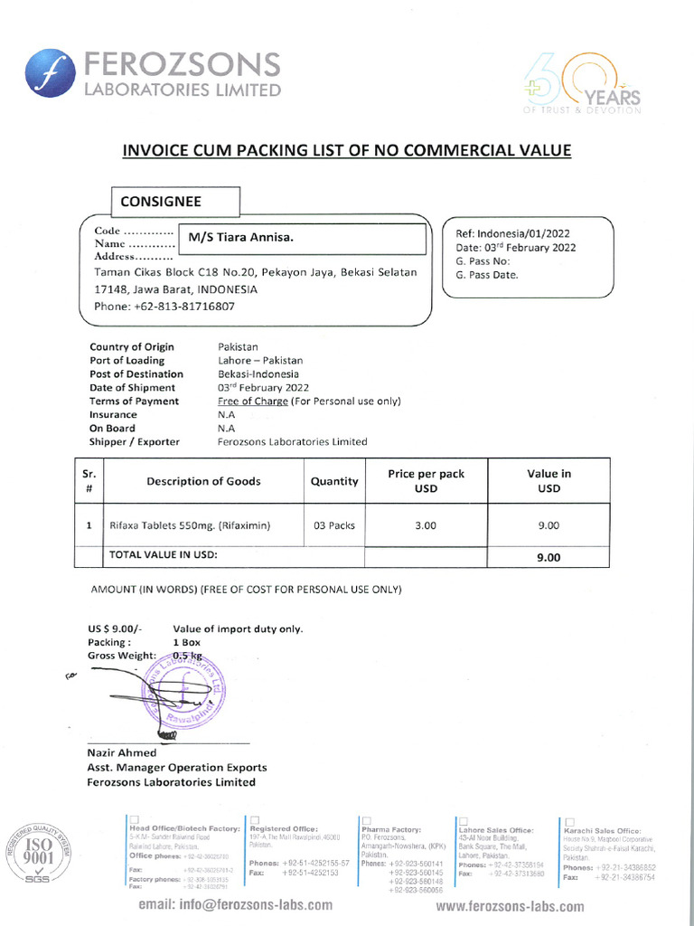 Example Non-Commercial Invoice | PDF