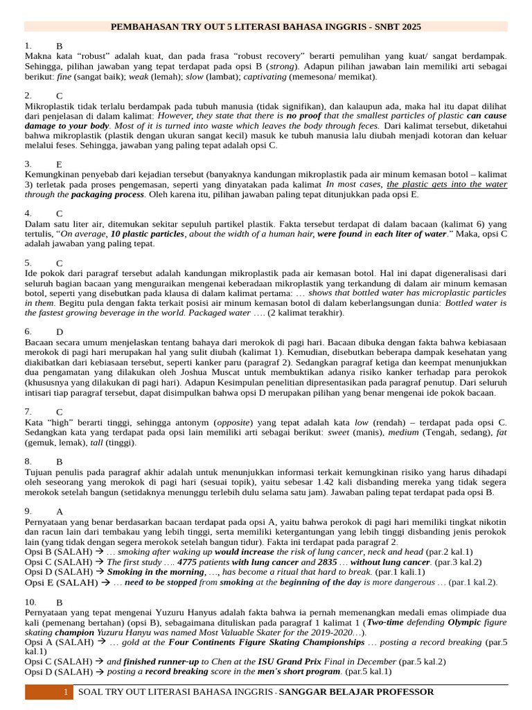 PEMBAHASAN TRY OUT 5 LITERASI BAHASA INGGRIS | PDF